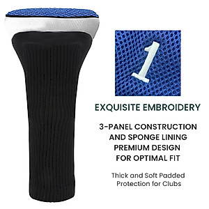 FINGER TEN Golf Club Head Covers Woods Driver Fairway Hybrid 3/4/5 Set, Headcovers Men 1 3 5 7 X Interchangeable Number Tag, Fit All Wood Clubs (5 Pack-Blue(1D+2F+2H))