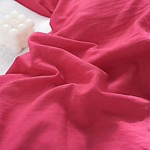 Magenta Duvet Cover Set Boho Bedding Set King Size Soft Washed Microfiber Burgundy Red Comforter Cover Set 1 Duvet Cover 2 Pillowcases(King, Magenta)