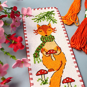 Povitrulya Mushroom Fox - Counted Cross Stitch Bookmark Kit - Handmade Gift