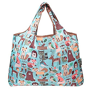 allydrew Large Foldable Tote Nylon Reusable Grocery Bags, 5 Pack, Cuddly Animals