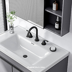 Phiestina Pull Down Sprayer Matte Black 8 Inch 3 Hole Bathroom Sink Faucet, 2 Handles Widespread Pull Out Bathroom Faucet, with Pop Up Drain and Water Supply Line,BF04008-B11-MB