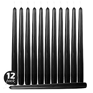 12 Pack Tall Taper Candles - 14 Inch Black Dripless, Unscented Dinner Candle - Paraffin Wax with Cotton Wicks - 12 Hour Burn Time