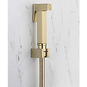 HOMCBEC Brushed Gold Brass Square Toilet Handheld Bidet Shower Spray Wall Bracket Hose,Baby Diaper Cloth Washer, Hand Held Sprayer Shattaf Toilet Attachment Set (Bidet Sprayer+Holder+Hose)