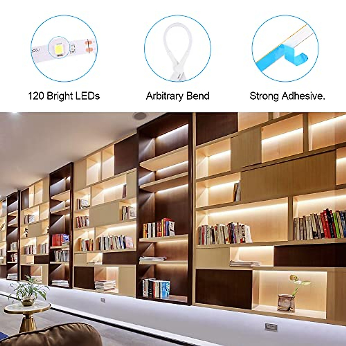 Under Cabinet Lights LED Strip Lighting for Kitchen 13ft Dimmable Under Counter Lighting with Remote Control and Adapter, Timing Warm White Strip Lights for Closet Bookshelf Bedroom - 2400LM, 3000K