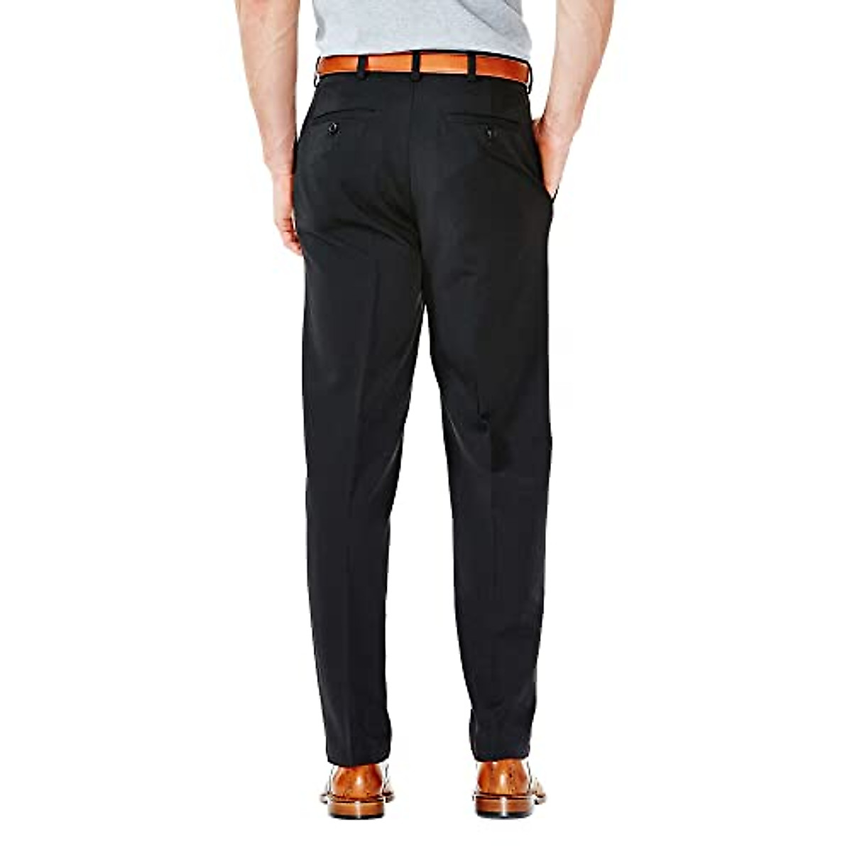 Haggar mens Cool 18 Stria Hidden Expandable Waistband Plain Front dress pants, Black, 38W x 30L US