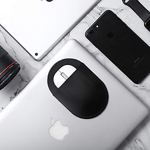 Epessa Universal Stick-On Mouse Pouch, Mouse Holder for Wireless Mouse, Mouse Sleeve for Laptop, Reusable Adhesive, No Glue Residue, Compatible with iPad or MacBook (Black)