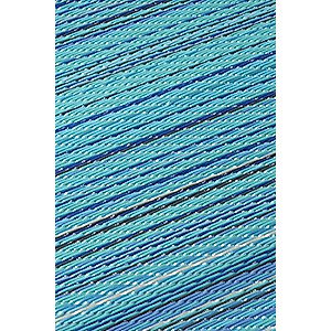 FH Home Outdoor Camping Rug - Waterproof, Fade Resistant, Reversible - Premium Recycled Plastic - Striped - Large Patio, Deck, Sunroom, RV - Havana - Turquoise - 9 x 12 ft Foldable