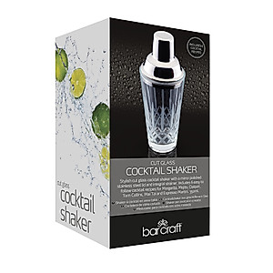 Kitchen Craft BarCraft Cut-Glass Cocktail Shaker with Stainless Steel Strainer, 400 ml (14 fl oz)