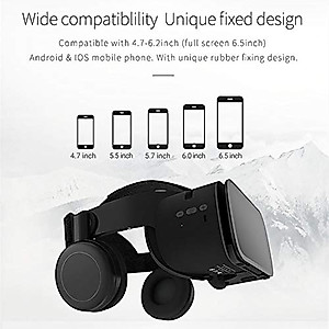 3D Virtual Reality Headset, 3D VR Glasses Viewer w/ Bluetooth Headphones for iOS iPhone 12 11 Pro Max Mini X R S 8 7 Samsung Galaxy S10 S9 S8 S7 Edge Note/A 10 9 8 + Other 4.7-6.2" Cellphone, Black