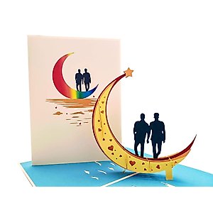 iGifts And Cards Love You To The Moon And Back Gay Couple 3D Pop Up Greeting Card - Gay Valentine's Day Card, Wedding, Marriage, Engagement, Anniversary, Pride, Lovers, Romantic