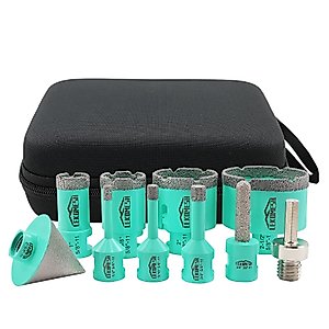 Diamond Core Drill Bits Set - LEKOMESH Tile Hole Saw Kit (6/8/10/25/35/50/65mm+10mm Finger Bit+50mm Chamfer Bit+Adapter) for Porcelain Tile Ceramic Marble Brick Concrete,5/8"-11 Thread