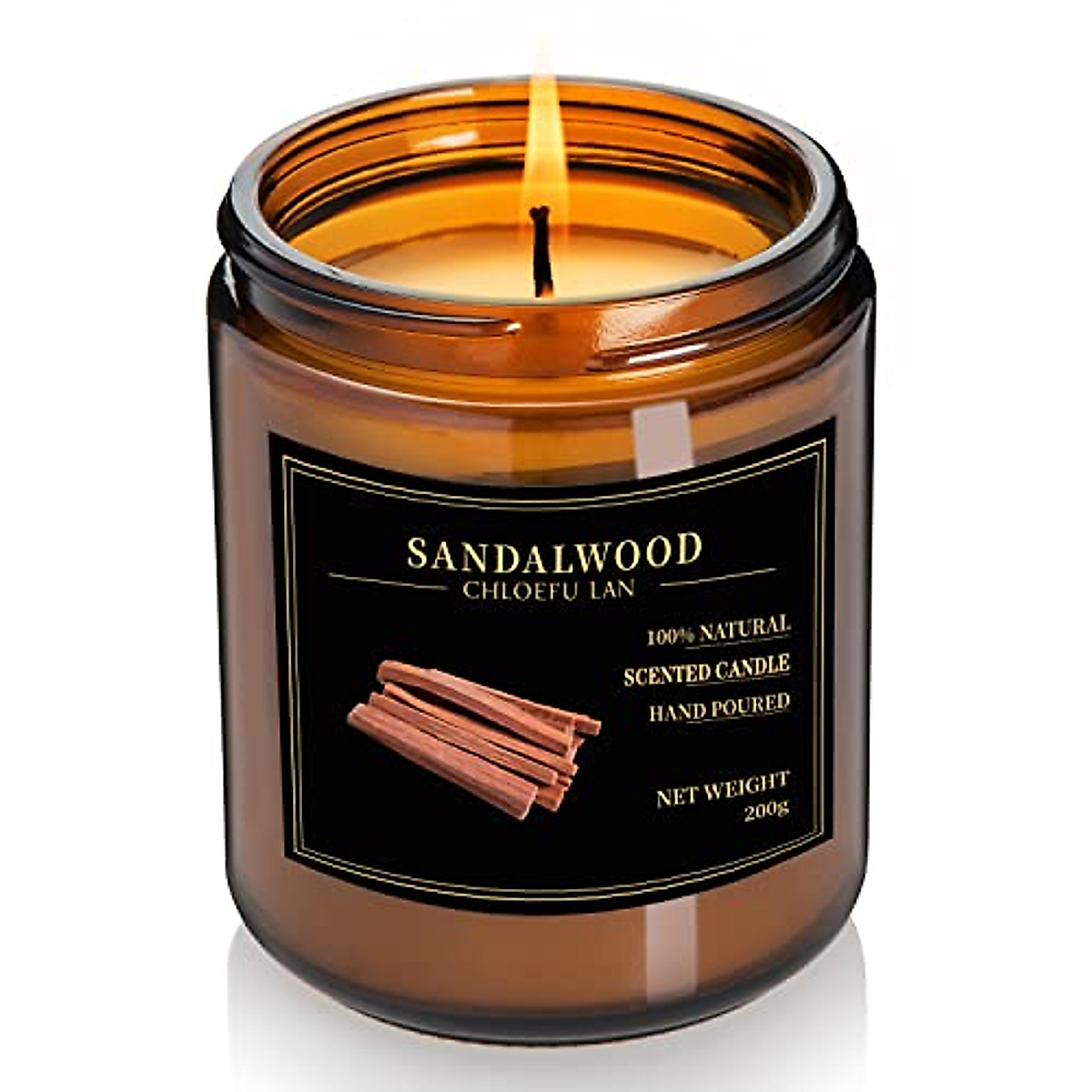 CHLOEFU LAN Sandalwood Scented Candles for Home, Highly Scented, Natural Wax, 45 Hours Long Burning, Aromatherapy Candles in Giftable Box for Home and Office, Cotton Wick, Amber Glass Jar 2 Pack