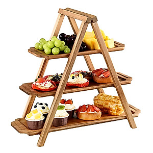 KADAR Acacia Wood Tiered Serving Tray, 3 Tier Serving Platter Party Serving Dishes Trays Platters-3 Trays of Max Length 20” and 6.5” Width