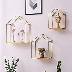 C-LARSS Wall Mounted Floating Shelves, Geometric Storage Shelf Metal Concise Style Storage Rack Vase Organizer Wall Décor for Home Bedroom Living Room Office Black3 L