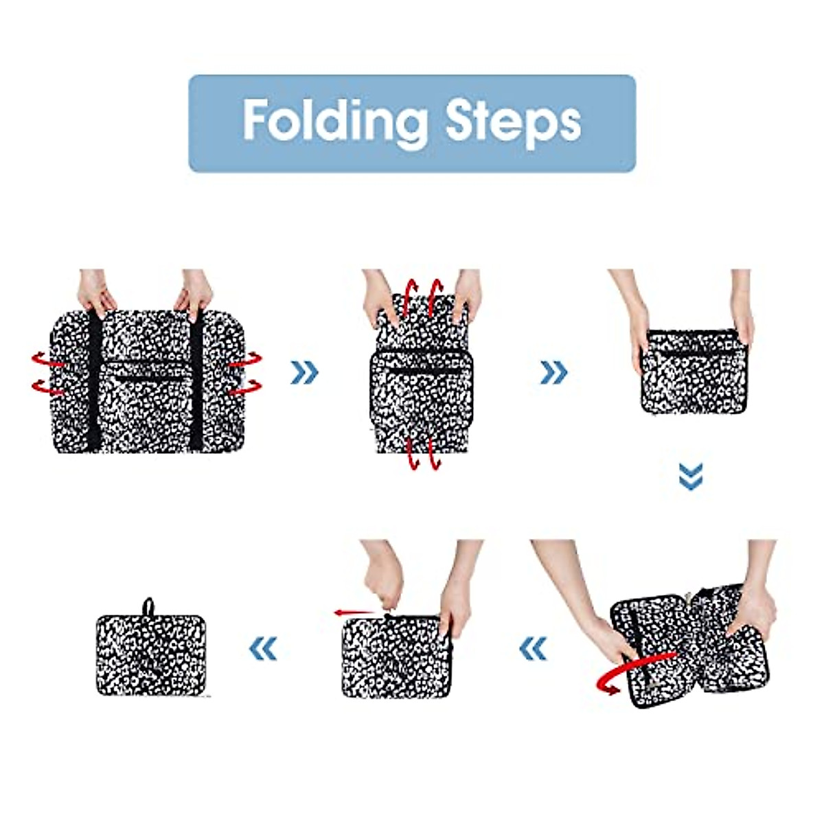 For Spirit Airlines Personal Item Bag 18x14x8 Foldable Travel Duffel Bag Tote Carry on Luggage for Women and Men (Black Leopard)