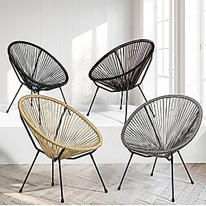 Cozy Castle 3-Piece Acapulco Patio Chair with Cover, All-Weather Weave Lounge Chair, Patio Conversation Bistro Set, Balcony Chair Egg Chairs with Glass Top Table (Black)