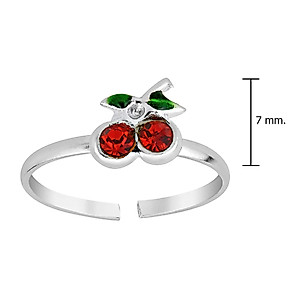 AeraVida Sublime Cherry Inlaid Red Cubic Zirconia .925 Sterling Silver Toe or Pinky Ring | Adjustable Toe Rings Sterling Silver | Sterling Cubic Zirconia Toe Ring