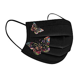 50Pcs Butterfly Print Disposable Facemask for Adults Women with Designs PaperMasks 3 Ply Breathable Non Woven Face Guard