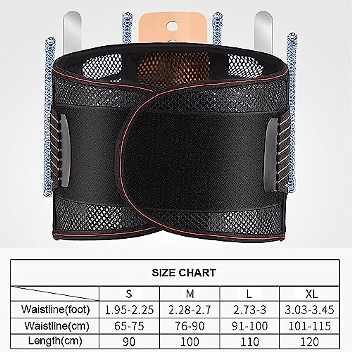 Orthopedic Tourmaline Self-Heating Magnetic Steel Bone Waist Belt Men Women Lumbar Support Back Brace Belt with 3pcs Pad,Black 2023,L