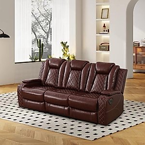 GEBADOL Power Reclining Sofa Set, Living Room Furniture Set with USB Ports, Leather Recliner Couches Set for Living Room/Apartment/Office/Home Theather (Burgundy, Sofa)