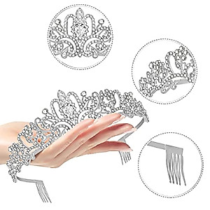 2 Pack Tiara Crown Jewelry Gift for Women Girls, Headband Headpiece Silver Crystal Rhinestone Diadem Princess Birthday Yallff Crown with Comb, Bridal Wedding Party Bridesmaid Prom Pageant Gift.