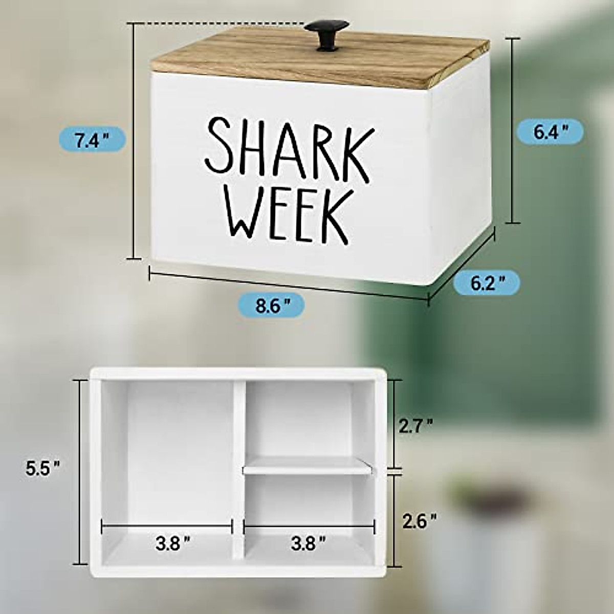 Tampon and Pad Holder Organizer for Bathroom, Decorative Bathroom Container with Lid, Bathroom Accessories Organizer Storage Box, Wood 3 Compartments Cotton Swab Ball Qtip Container with Lid