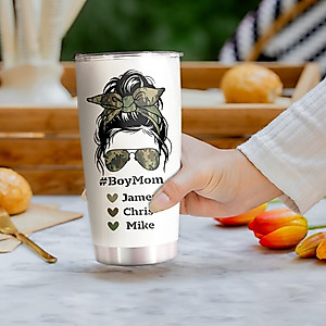 Halenzida17 Personalized Boy Mama Tumbler, Customized Mom Of Boys Vacuum Insulated Stainless Steel Travel Tumbler, Camo Mother Cups 20oz, Boy Mom Gifts for Mothers Day
