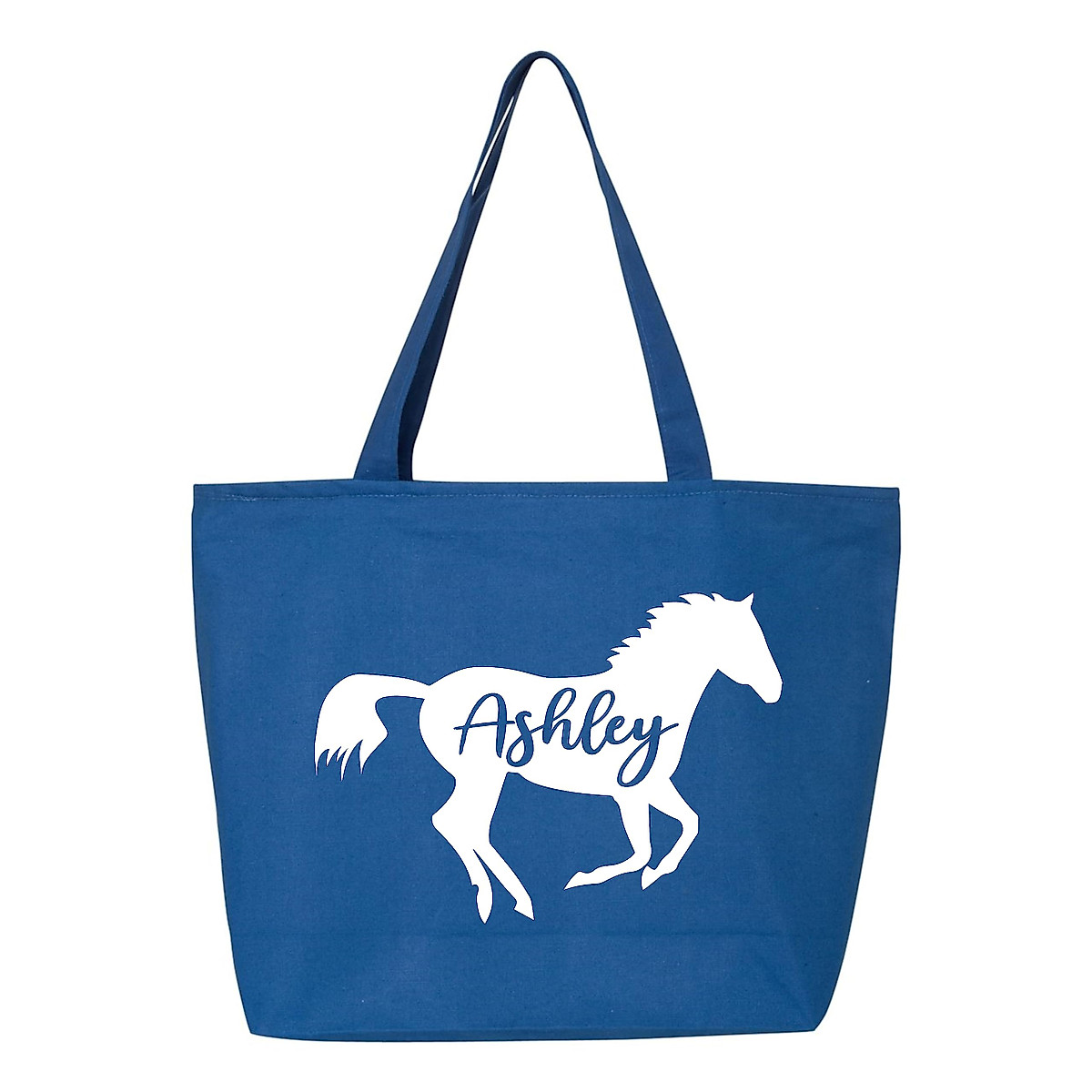 Horse Girl Tote Bag, Customized Horse Girl Tote Bag, Gifts for Horse Lover Tote Bag (Zippered Canvas Bag : 25L 20"W x 15"H x 5"D. 25" self-fabric handle. 11" handle drop)