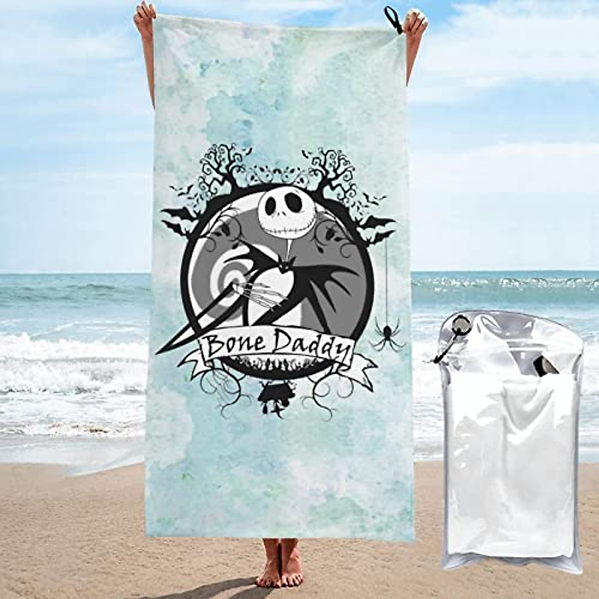 NIKROAD Nightmare Cartoon Before Christmas Quick Dry Towels, Funny Beach Towel, Super Absorbent Lightweight Custom Towel, Large Beach Towels for Travel and Beach 31.5"X63"