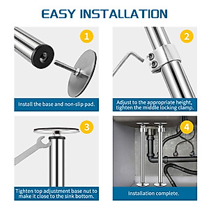 Snowtaros Undermount Sink Brackets, Stainless Steel Undermount Sink Support, 17.7“-31.1" Adjustable Support Pole, Undermount Sink Repair Kit for Kitchen, Bathroom (2 Pack)