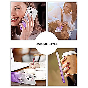GUAGUA Compatible with iPhone 13 Mini Case 5.4 Inch Glitter Sparkle Bling Cute Cover for Girls Women with Pink Ring Holder Kickstand Shockproof Protective Case for iPhone 13 Mini Gradient Purple