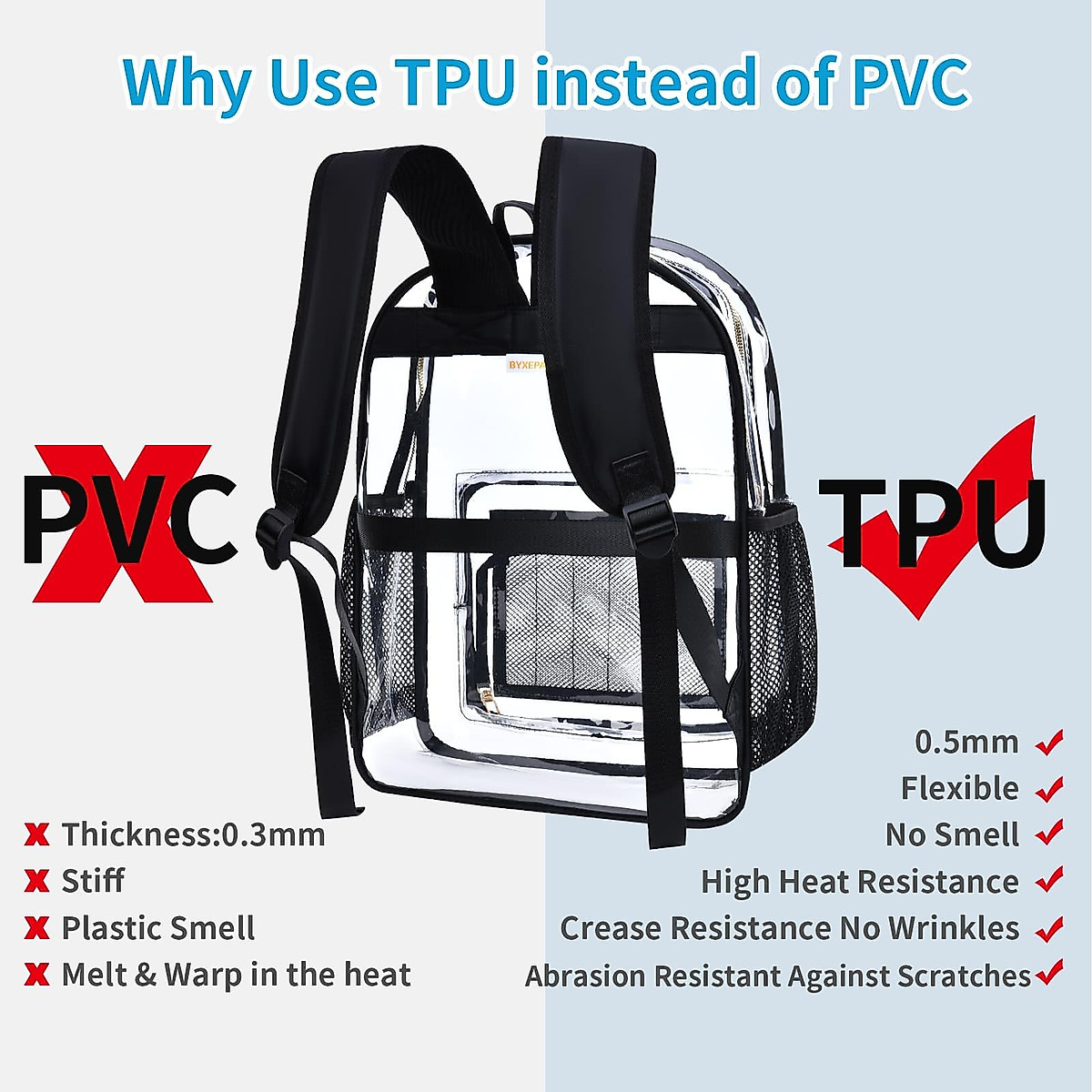 BYXEPA Clear Backpack Heavy Duty 17in TPU See Through Transparent Backpack with Reinforced Strap & Large Capacity for Girls Women School College Workplace Security - Lavender