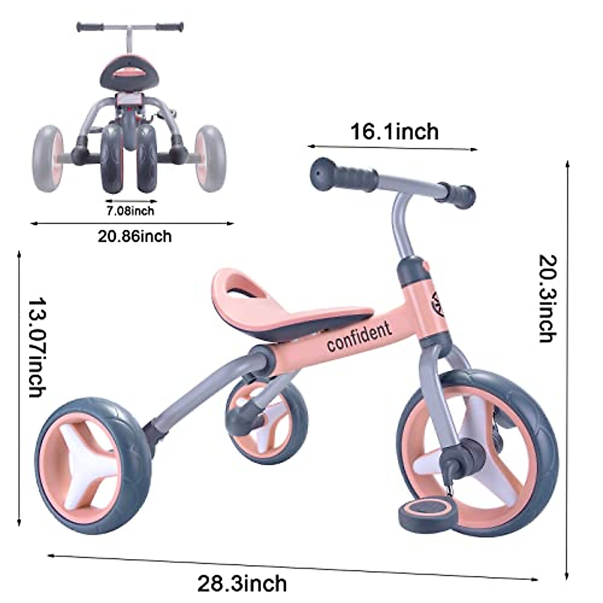 XIAPIA 4 in 1 Tricycle for Toddlers Age 2-5, Folding Toddler Bike& Toddler Tricycle& Baby Balance Bike with Adjustable Seat and Detachable Pedal, Ride-on Toys for 2 3 4 5 Years Old Boys Girls Birthday