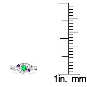 Dazzlingrock Collection Green Emerald, Amethyst & White Diamond Wedding Ring Set in 14K White Gold, Size 7