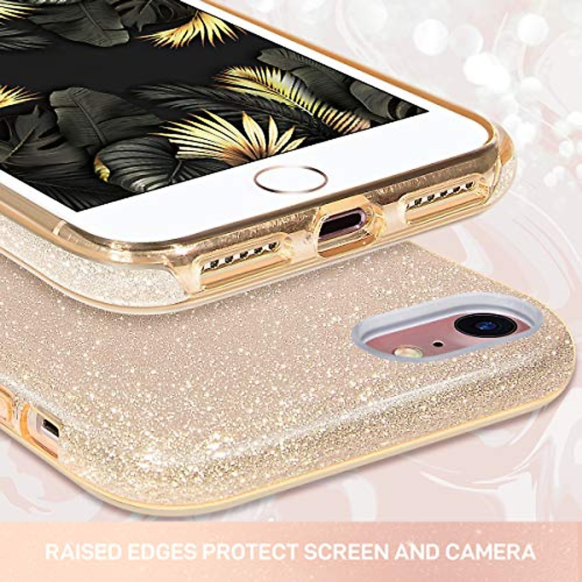 MILPROX Glitter case Compatible with iPhone SE 2022, iPhone 8 iPhone 7 4.7", Shiny Sparkle Bling, 3 Layer Hybrid Protective Soft Phone Case for iPhone SE 2022 3rd gen & iPhone 7/8- Gold