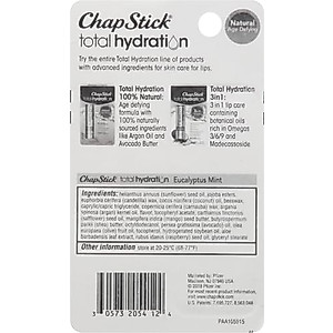 Chapstick Total Hydration (Eucalyptus Mint Flavor, 0.12 Ounce) Flavored Lip Balm Tube, Natural Age Defying Lip Care, Clinically Proven, Non-tinted, Eucalyptus Mint, 1 Count