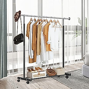 CANPA Clothes Rack, 55.51 Inch Garment Rack with Wheels and Bottom Shelf, 130LB Capacity Clothing Racks for Hanging Clothes, Coats, Shirts, Sweaters, Skirts, Black