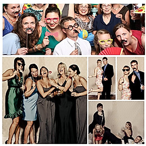 Andiker Photo Booth Props Wedding, 31 Pcs Funny Photo Booth Accessories with Wooden Stick, Shinny Photo Booth Accessories for Bridal Shower, Party and Valentine Include Tie, Hat, Mustaches