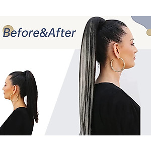 6 PCS Synthetic Straight Hair Extensions Clip in human hair 20 INCH 140 Gram Thick hairpieces Dark Brown Blonde Black Wigs with Comb for Women and Girls Full Head (20 INCH, Natural Black to Light Blonde)