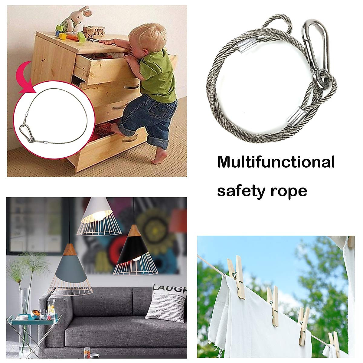 SMTUNG 31.5'' Fall Prevention Safety Cables Stainless Steel Security Rope for Party Lights DJ Light Stage Lighting 176lb Load Capacity (6pcs 0.16in 4mm)