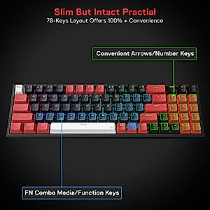 Redragon K628 PRO 75% 3-Mode Wireless RGB Gaming Keyboard, 78 Keys Hot-Swappable Compact Mechanical Keyboard w/Hot-Swap Free-Mod PCB Socket, Dedicated Arrow Keys & Numpad, Red Switch