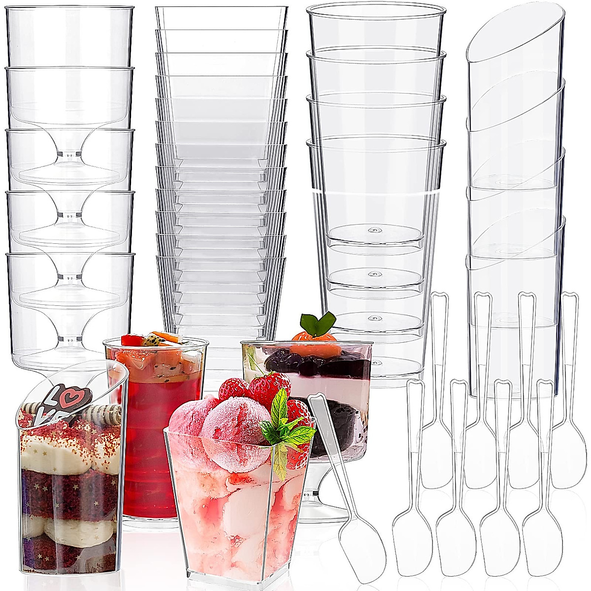 Nuenen 400 Pcs Mini Dessert Cups with Spoons Clear Plastic Small Yogurt Parfait Cups Disposable Tumbler Cups Appetizer Cups for Wedding Drinking Ice Cream Party Puddings Mousse