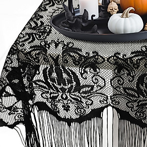 OWENIE Halloween Tablecloth, Skull Lace Fabric Tablecloths with Tassel, Black Pumpkin Table Cloths Table Cover for Rectangle Tables for Parties Gothic Halloween Home Decorations, 52x52 Inch