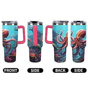 Octopus 40 Oz Car Cup Stainless Steel Travel Mug Leak-Proof Insulated Tumbler with Handle Light Rose Red-style