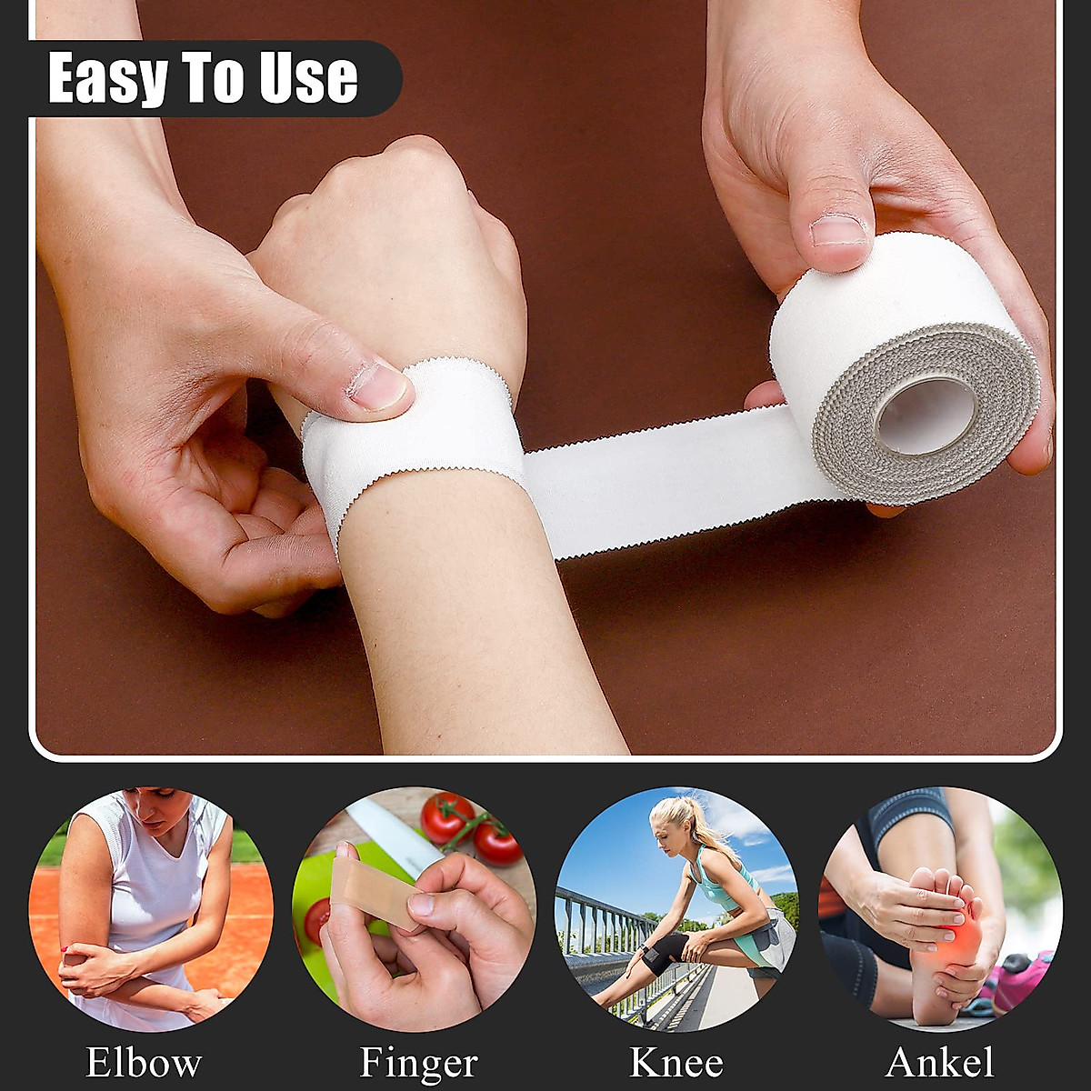 Hoolerry 12 Rolls 120 Yard Athletic Sports Tape Pre Wrap Very Strong Easy Tear No Sticky Residue Tape for Fingers Ankles Wrist Injury Wrap, Football Baseball Hockey Soccer(White, 1.5 in)