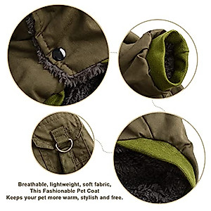 Hollypet Dog Coat Dog Jacket Pet Hoodie Pet Outdoor Jacket Warm Plaid Vest Winter Cold Weather Dog Apparel for Small Medium Large Dogs Furry Collar, Green, M