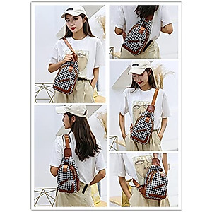 DAISHA Houndstooth canvas Casual Sling Backpack Multi-pocket,Travel Hiking Chest Bag Crossbody Daypack for Men & Women., Black, ytt3717