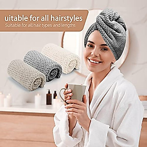 CZZXI 3 PCS Microfiber Hair Towel, Hair Wraps for Women Wet Hair, Fast Drying Hair Turban, Anti Frizz Head Towels Wrap for Curly Hair (Beige, Khaki, Grey)
