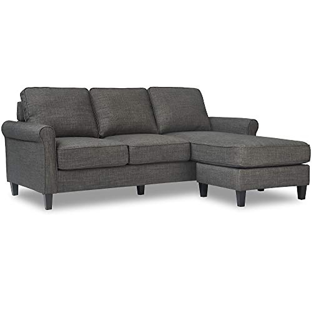 Serta Harmon Reversible Sectional Sofa, Modern L-Shaped Couch for Small Spaces, Soft Fabric Upholstery, Rolled Arm, Dark Gray