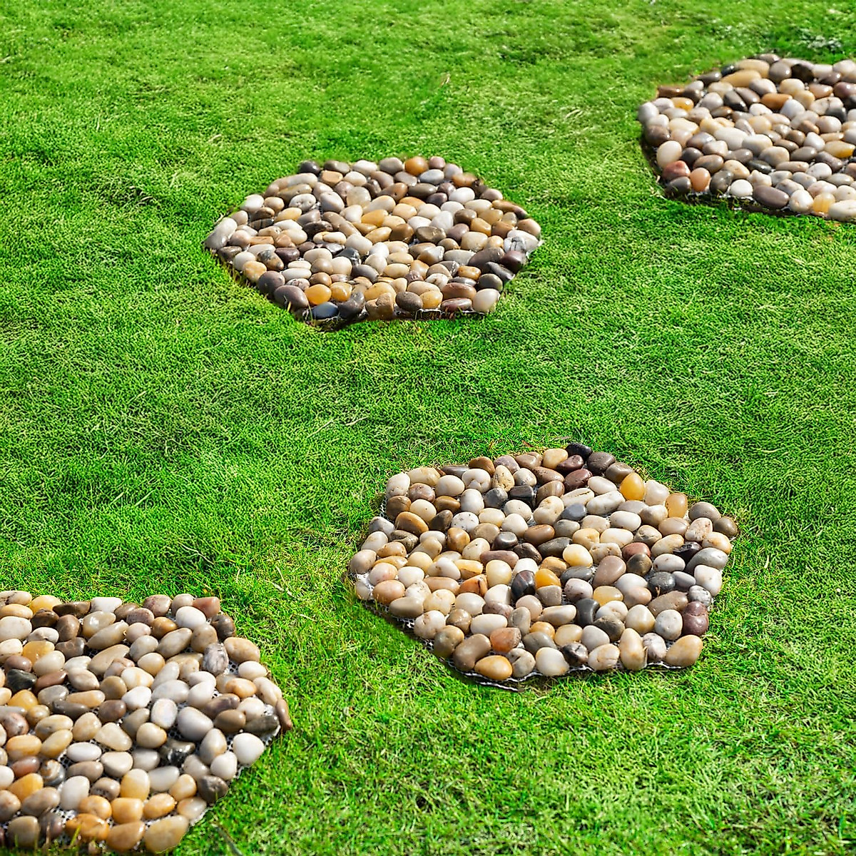 6 PCS River Rock Stepping Stones Outdoor, 9.5 Inch Hexagon Pavers Pebbles Polished Gravel for Garden Walkway